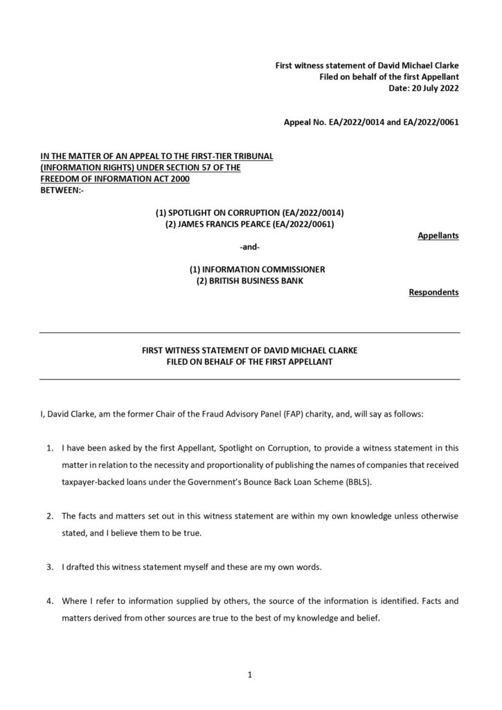 Witness Statements from George Havenhand and David Clarke for Spotlight ...