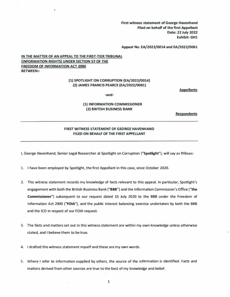 Witness Statements from George Havenhand and David Clarke for Spotlight ...