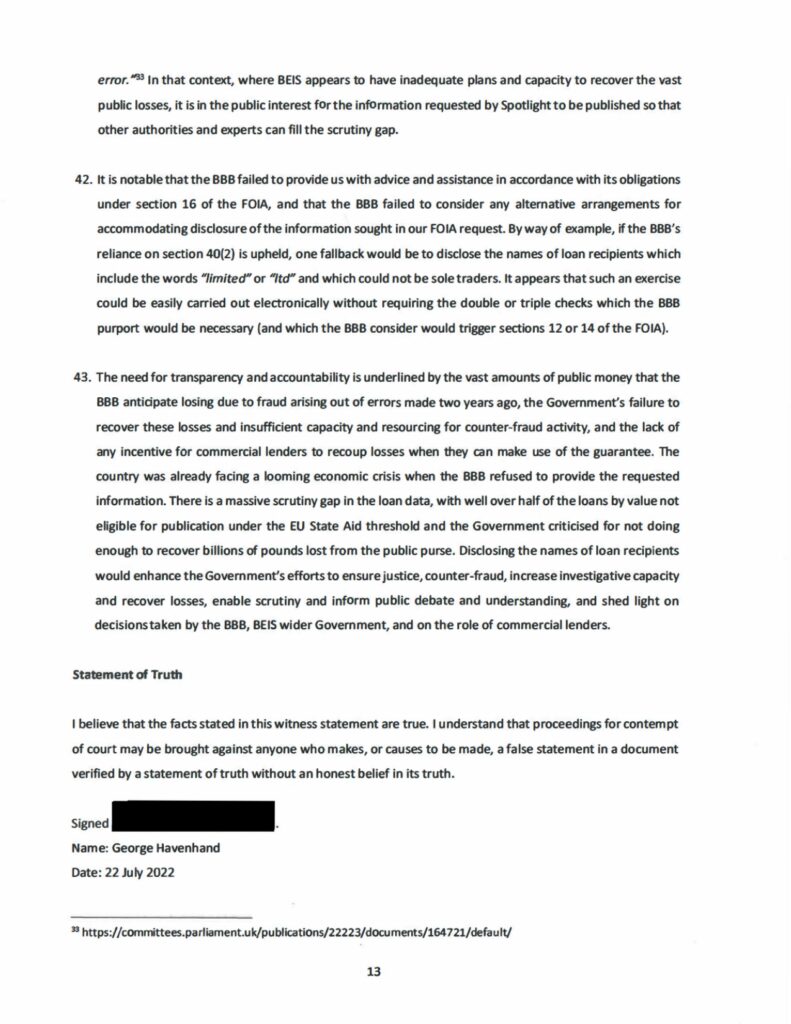 Witness Statements from George Havenhand and David Clarke for Spotlight ...